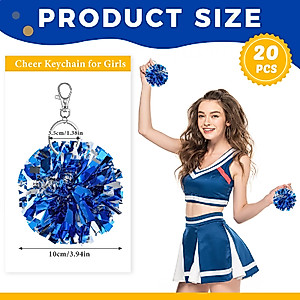 Remuuly 20 Pcs Cheer Pom Pom Keychain Cheerleader Gifts Cheerleading Keyring Charm Foil with Keychain Hooks for Women Accessories (Blue Silver)