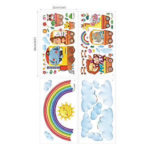 DECOWALL DA-1913P1406A Rainbow and Animal Train Kids Wall Stickers Wall Decals Peel and Stick Removable Wall Stickers for Kids Nursery Bedroom Living Room d?cor