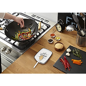 Hvukeke Ceramic Spoon Rest for Stove Top, Funny Gather Eat Laugh White Spoon Holders for Kitchen Counter, Modern Farmhouse Kitchen Cute Decor