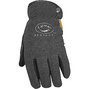 Caiman Deerskin Leather Palm Winter Work Gloves, Fleece Back, Heatrac Insulation, Touchscreen Compatible, Black, Medium (2396-4)