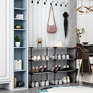 Amazer 4 Tiers Shoe Rack for Closet, Shoe Storage Organizer for 16-20 Pairs of Shoes, Shoe Shelf with Removable Pocket for Entryway Bedroom Hallway, 34.6x11x21.4 Inches (Black)