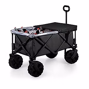 ONIVA - a Picnic Time brand Adventure Wagon Elite All-Terrain Folding Beach Wagon with Big Wheels plus Table Top Lid & Soft Cooler Liner, (Dark Gray)