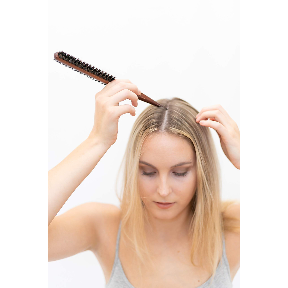 Double Sided Teasing Brush - Boar & Nylon Bristle Teaser Comb with Rat Tail Pick for Hair Sectioning for Edge Control, Backcombing, Smoothing, and Styling Thin & Fine Hair to Create Volume