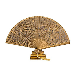 RAZZUM Folding Hand fansChinese Style All Bamboo Carving Ancient Fan, Classical Sandal Wood Ancient Wooden Fan,Hand Fan for Wedding Party DecorationChinese Fans Fan (Color : Navy)