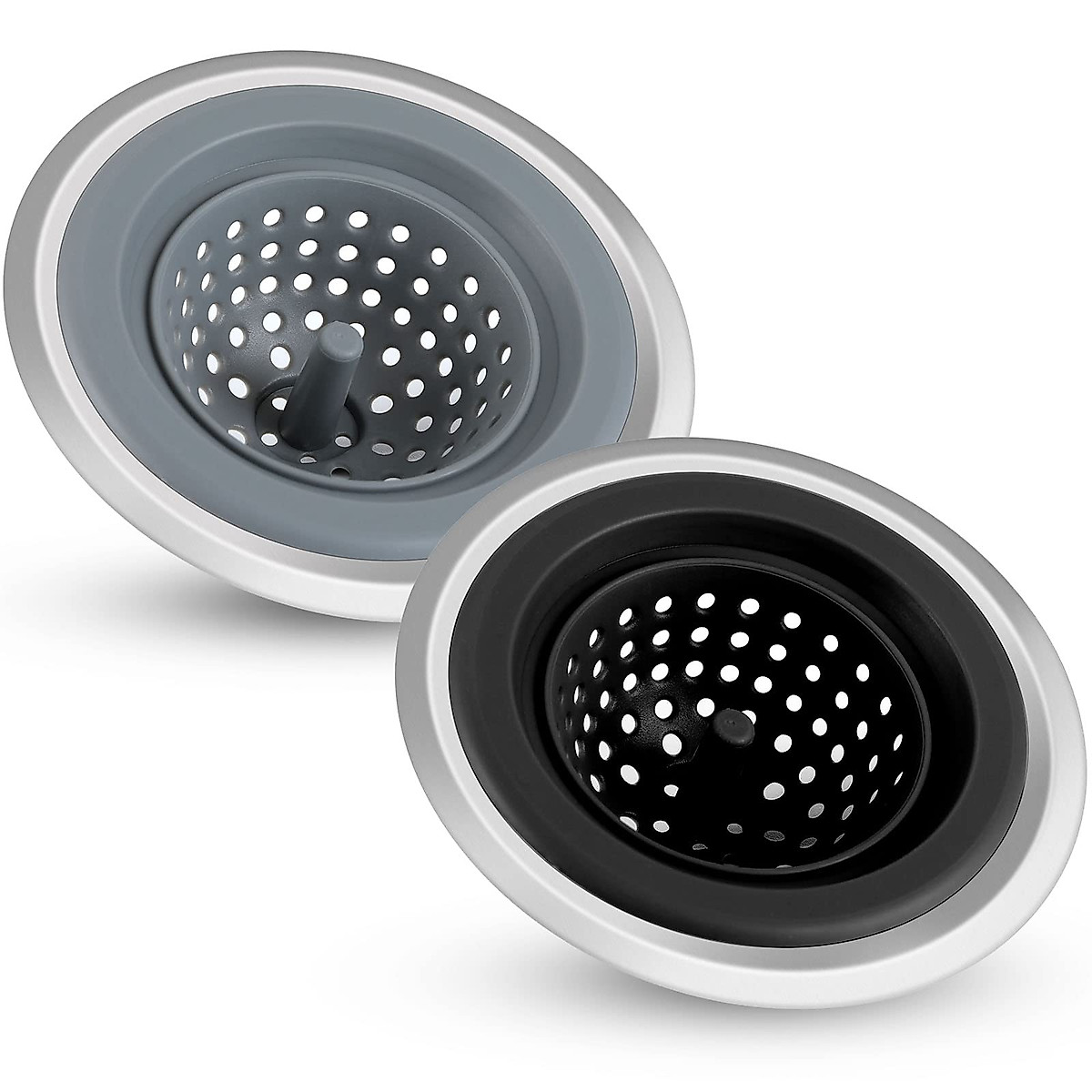 Kitchen Sink Drain Strainer 2 Pack Silicone Sink Stopper for Kitchen Sink with Stainless Steel Edge 4.5'' Diameter Rim