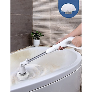 Electric Spin Scrubber, 2023 New Cordless Shower Scrubber with LED Display, Power Scrubber with Detachable Extension D-Shape Handle, Cleaning Brush for Bathroom Tile Tub Shower Grout