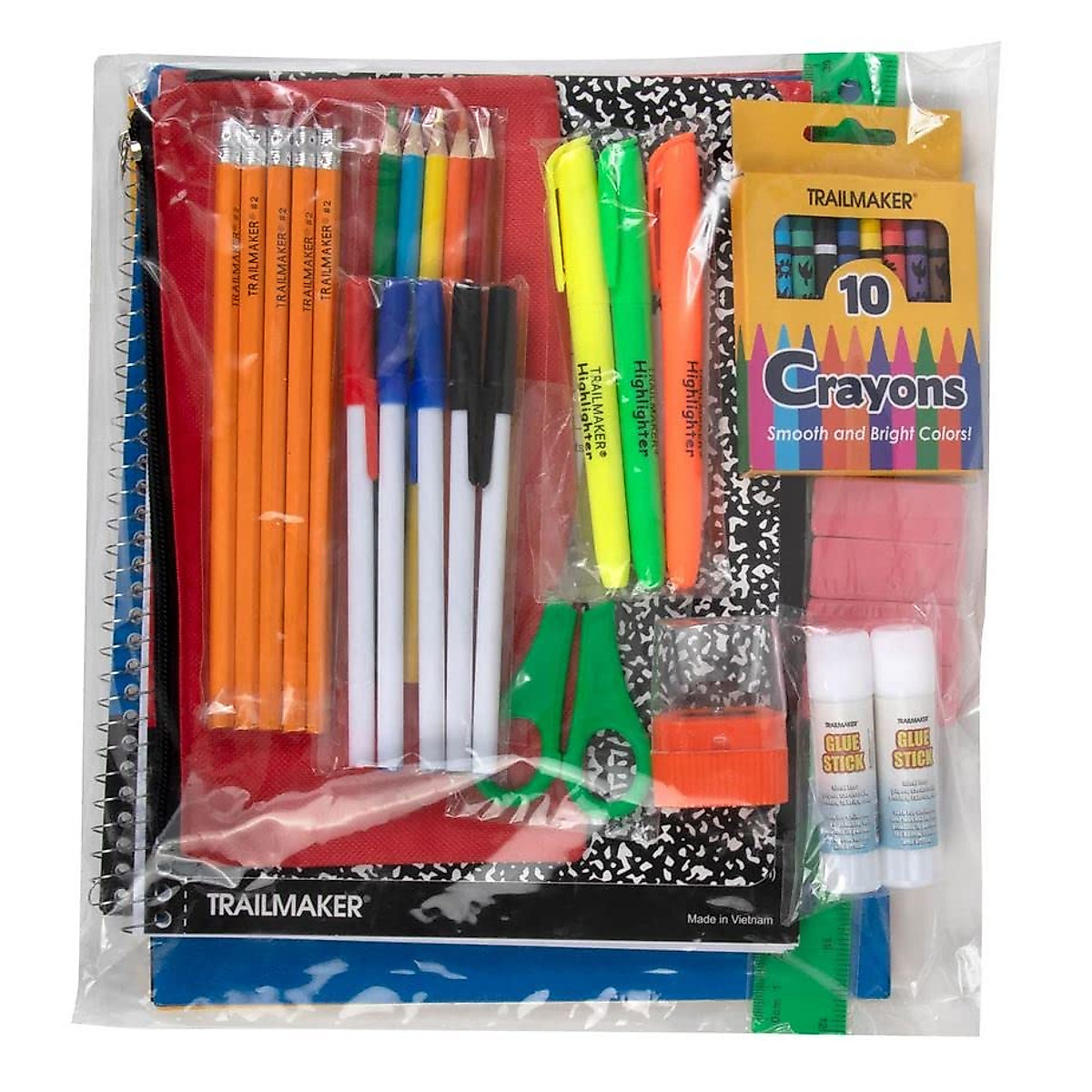 45 Piece School Supply Kit Grades K-12 - School Essentials Includes Folders Notebooks Pencils Pens and Much More!