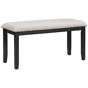 P PURLOVE Faux Marble Style 6 Piece Dining Table Set Marble Stickers MDF Top Kitchen Table with 4 Thicken Cushion Chairs and a Bench, for Home Living Room (White)