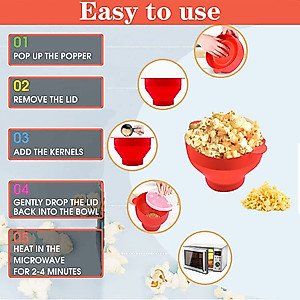 Fglmctsh The Original Microwave Popcorn Popper, Silicone Popcorn Maker Collapsible Bowl BPA -Free, Hot Air Popcorn Maker, No Oil Required，Red an Blue
