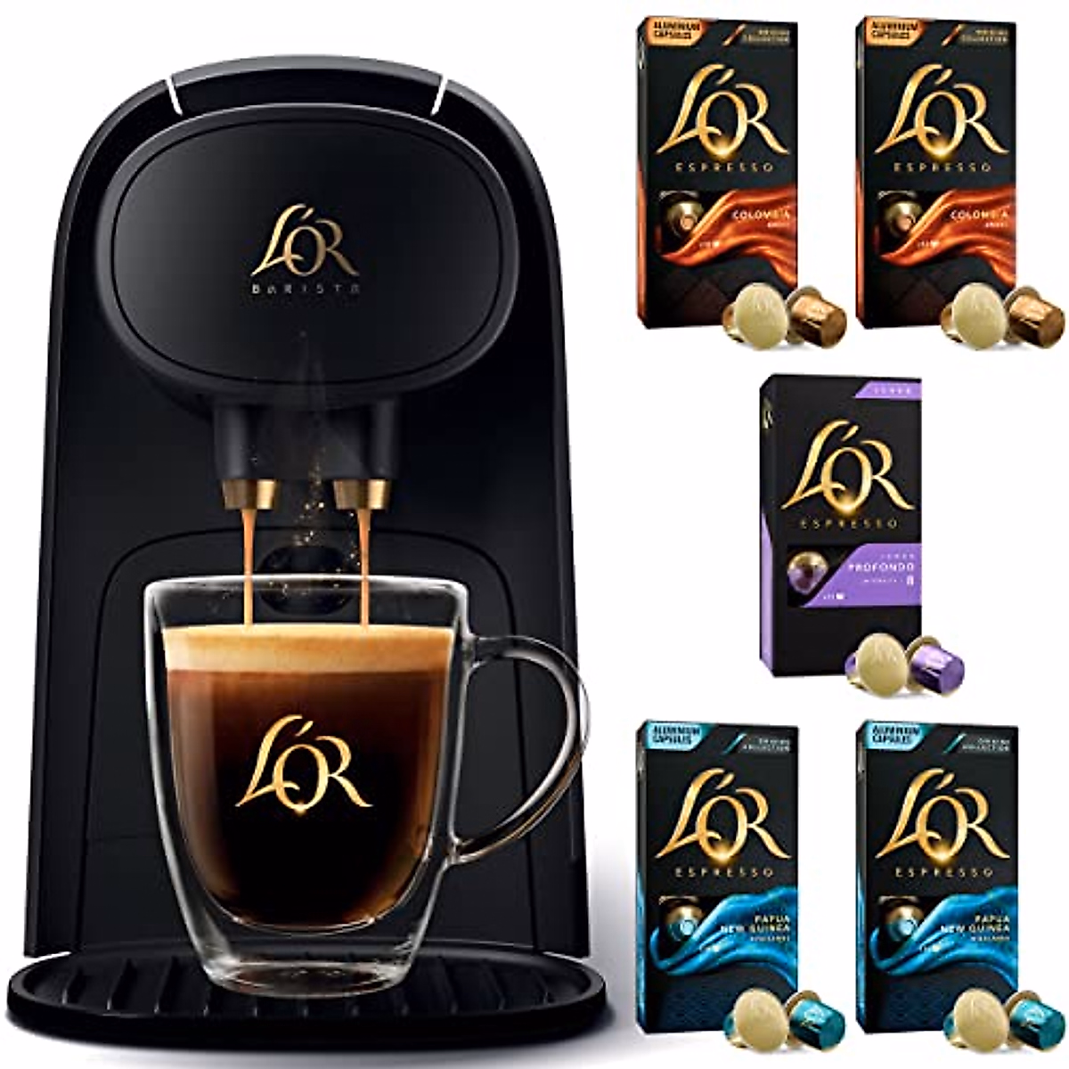 The L'OR Barista System with 50 Count Mild Variety Pack Espresso Capsules