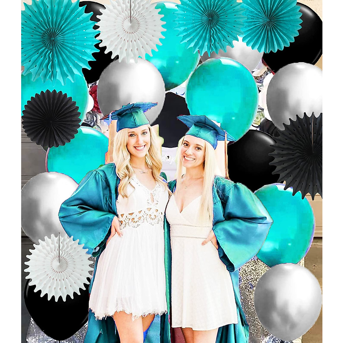 Teal Graduation Party Decorations/Turquoise Teal Black Graduation Decorations 2024/Turquoise Birthday Decorations/Bridal Shower Decorations White Black/Moustache Birthday Little Man Decorations