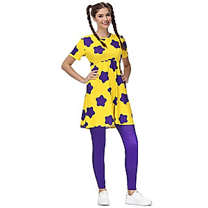 Women's Halloween Short Sleeve High Waist Yellow Dress Round Neck Susei Carmichael Costume with Leggings XL