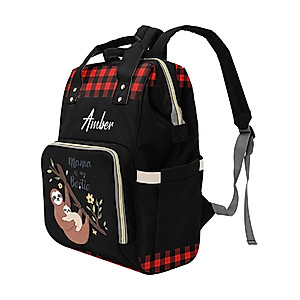 Anneunique Grid Koala Diaper Bags Backpack with Name Personalized Baby Bag Nursing Nappy Bag Travel Tote Bag Gifts for Mom Girl,10.83 x 6.69 x 15 Inch