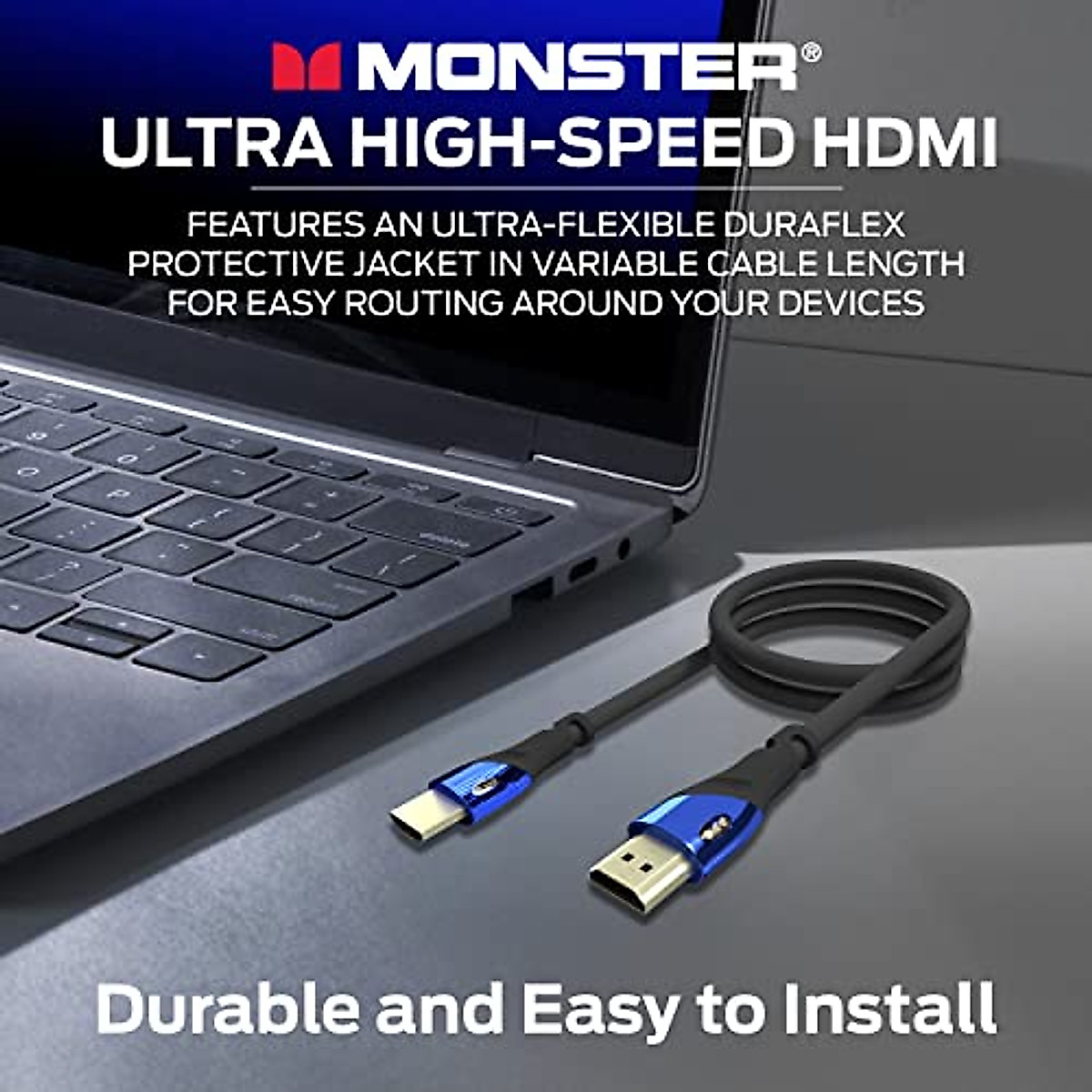 Monster 8K HDMI Cable Ultra High-Speed Cobalt 2.1 Cable - 48Gbps with eARC, 8K at 60Hz for Superior Video and Sound Quality – HDMI Cables for PS5, Apple TV, Roku, Smart TV, Xbox Series X and S – 4FT