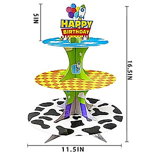 3-Tier Cartoon Story Cupcake Stand Cardboard Cake Stand Dessert Tower Holder for Toy Theme Birthday Decoration Baby Shower Party Supplies