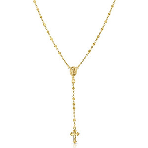 NYC Sterling Unisex Gold Plated Sterling Silver Rosary Charm Necklace (3MM-24 Inch)