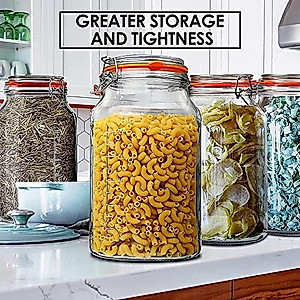 Super Wide-Mouth Glass Jars with Hinged Lids, 1-Gallon (4100 ML) Leak Proof Glass Canning Jars with Airtight Lids and 2 Measurement Marks. Large Capacity, Sturdy For Canning, Overnight Oats, 2-Pack