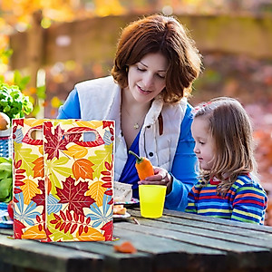 Whaline 50Pcs Fall Party Favor Bags Plastic Treat Bags with Handles Maple Leaves Decorative Goodie Candy Bags for Autumn Thanksgiving Party Gift Wrapping Supplies