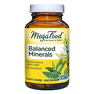 MegaFood Balanced Minerals - Helps Maintain Bone and Cardiovascular Health - Supplement With Iodine, Magnesium, Zinc, Selenium and More - Made Without 9 Food Allergens - 90 Tablets (30 Servings)