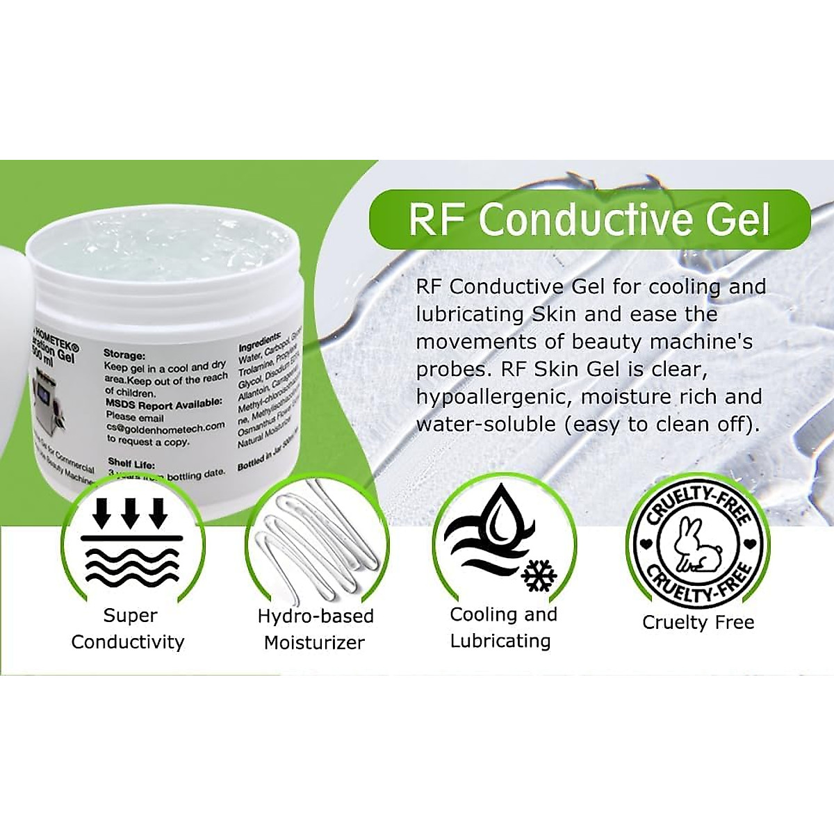 Golden Hometek Preparation Gel - Conductive Gel for use with RF Facial Firming and Body Slimming Machines