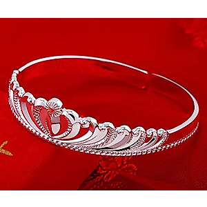 TOPOB Classic 925 Sterling Silver Bracelet, Ladies Fashion Pattern Open Alloy Jewelry Cuff Bangle Chain Bracelets (Silver-C)