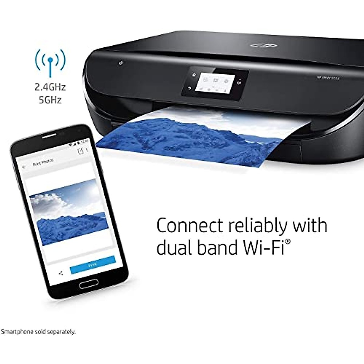 HP Envy 5055 Wireless All-in-One Color Photo Inkjet Printer, Black - Print Scan Copy - 2.2" Touchscreen LCD, 10 ppm, 1200 x 1200 dpi, Auto 2-Sided Printing, Borderless Printing, Bluetooth, USB