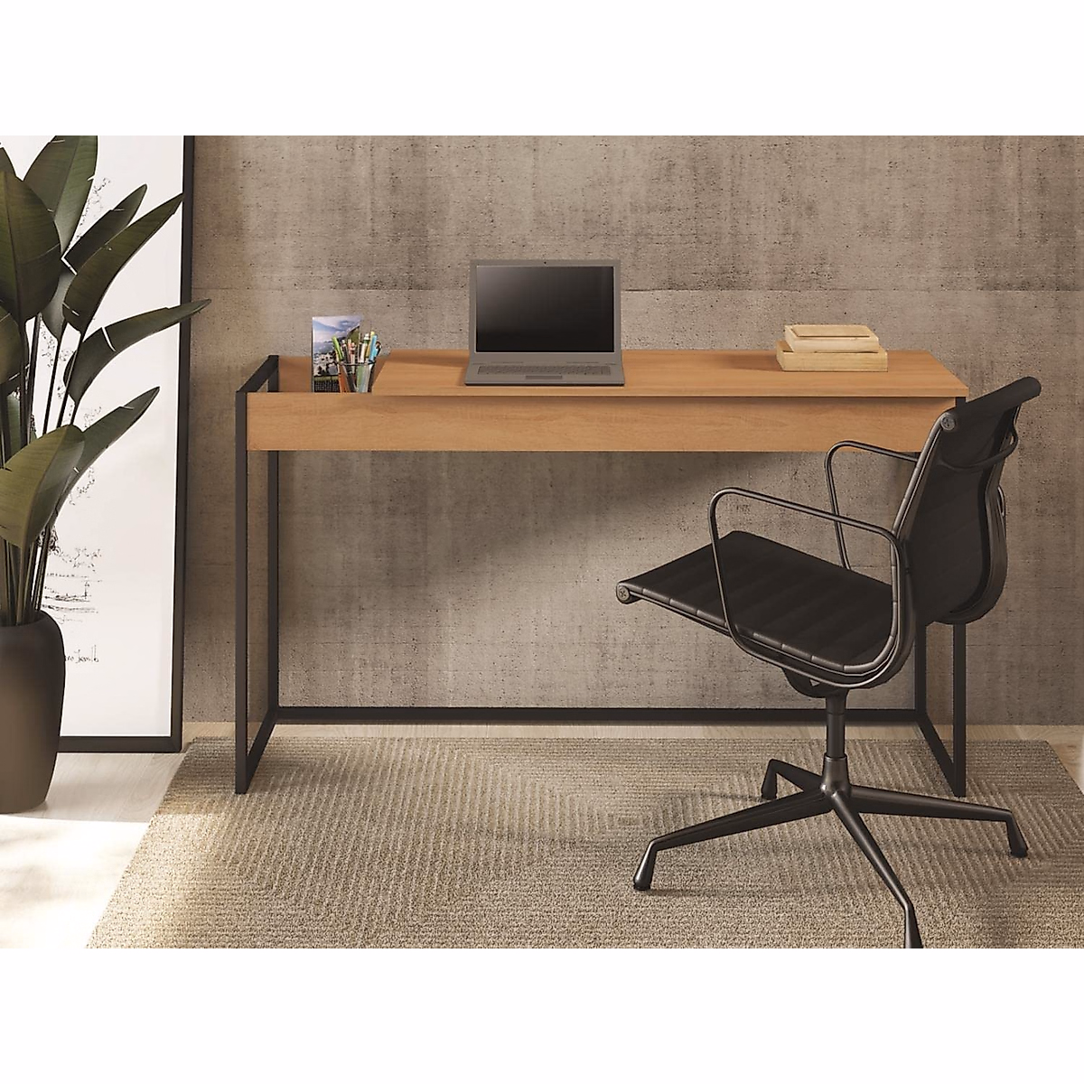 Casabianca Furniture Noa Office Desk in Birch Melamine with Black Metal Painted Frame.