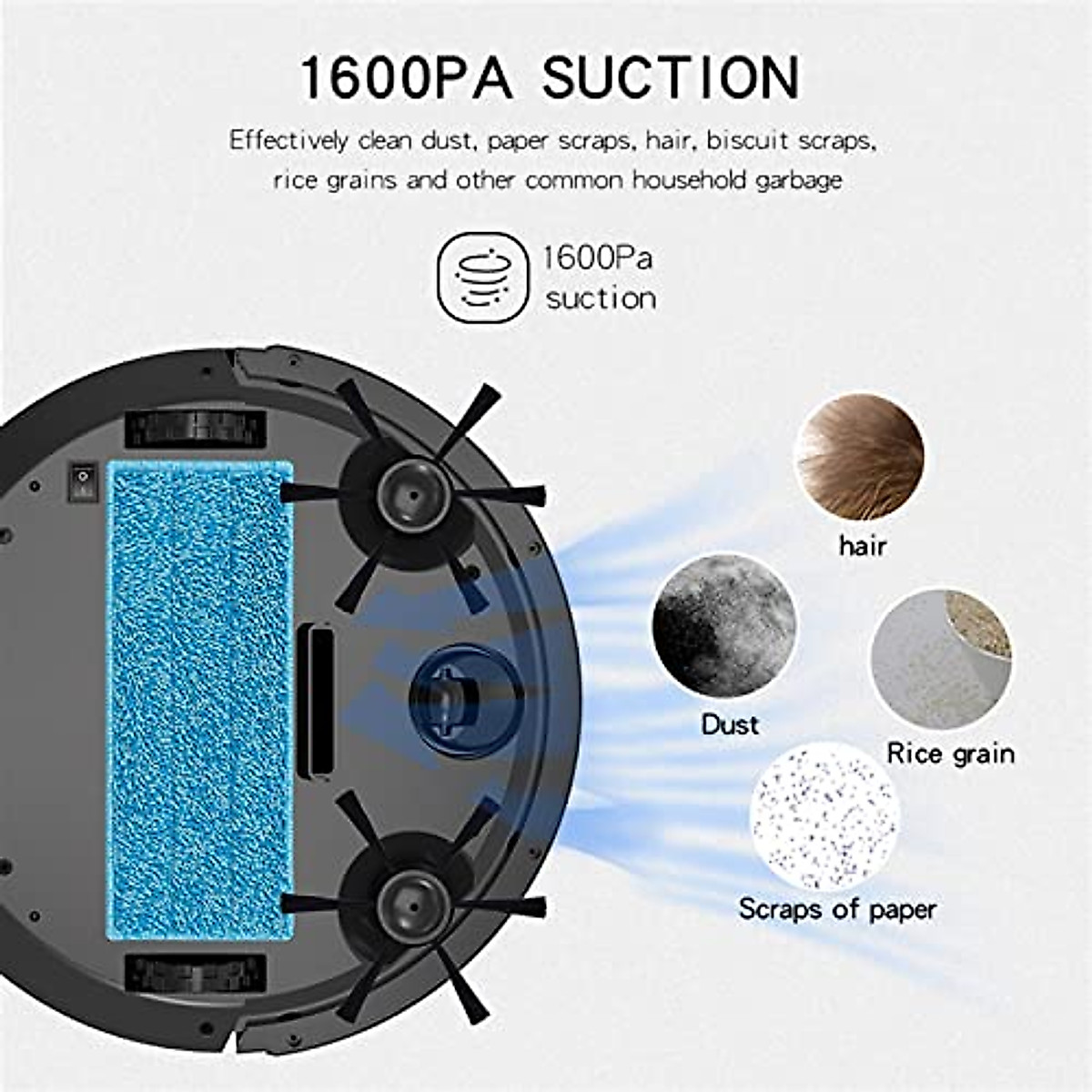 TAPARU Robot Vacuum Cleaner Floor Robot Vacuum Cleaner Sweep and Wet Mopping Floors Carpet Run Auto RechargeAppliance (Color : Black)