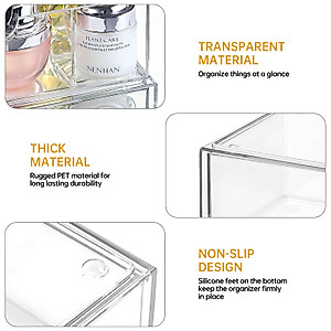 PAVSTINE Medicine Cabinet Organizer 3 Pack, Plastic Stackable Storage with 2 Drawers, Bathroom Mirror Cabinet Organizer with Removable Dividers for Wall Cabinet, Vanity, Countertop, Clear