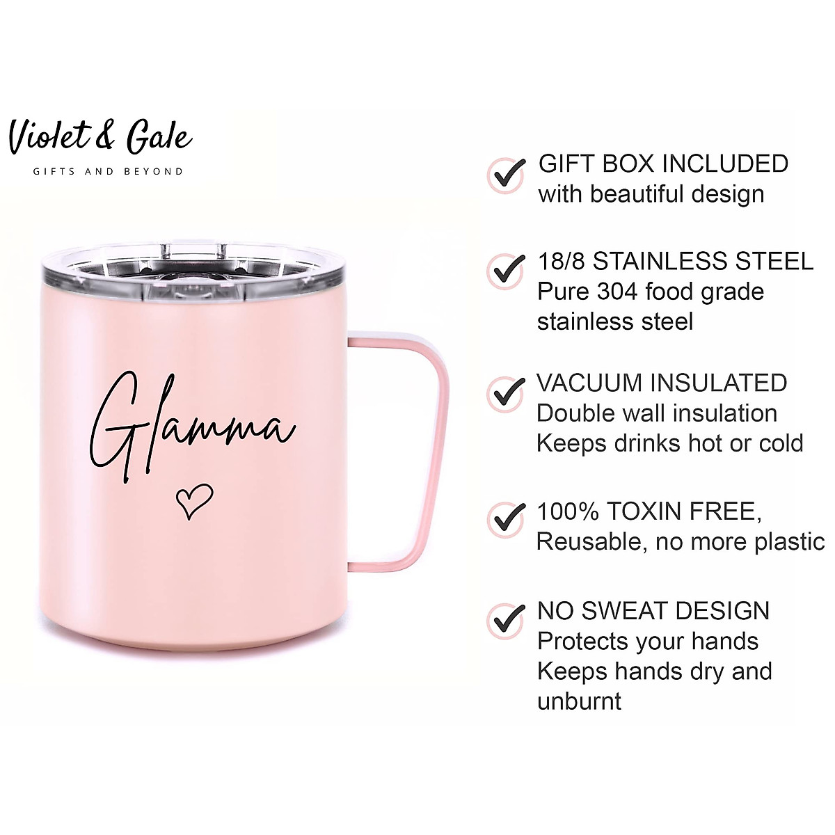 VIOLET & GALE Glamma Gifts for Grandma 12oz Thoughtful First Time Grandma Gifts New Grandma To Be Coffee Mug Glam Ma Travel Cup
