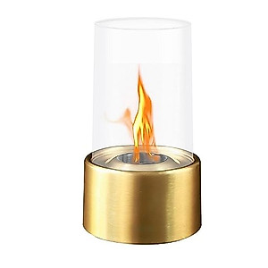 Gold Table top FirePit - Elegant Portable Tabletop Fireplace with Protective Glass & Bioethanol or Alcohol Burner - Perfect for Patio Decor & Housewarming Gifts - Tabletop firepit Indoor & Outdoor.