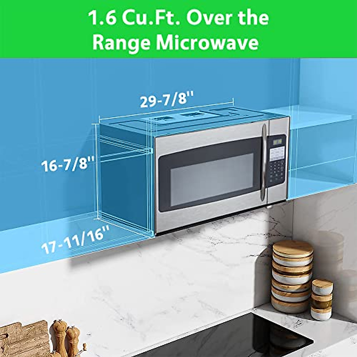 Over The Range Microwave 30 Inch with Vent, 1.6 Cu. Ft. Rangetop Microwave with Sensor Cook in Smudge-Proof Stainless Steel