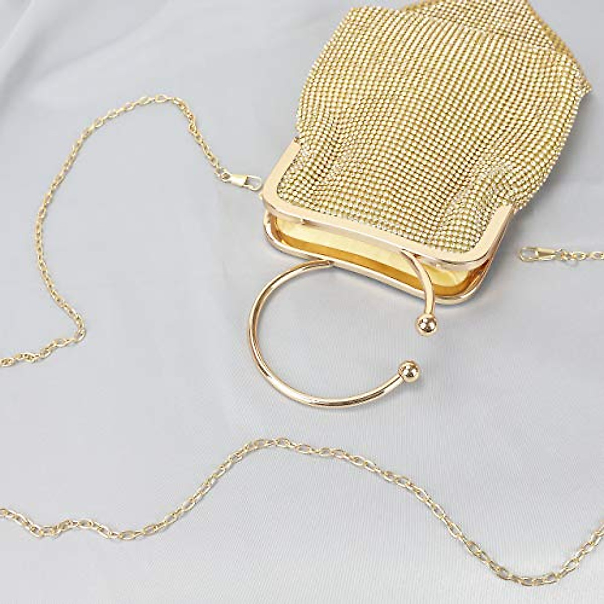 SP Sophia Collection Women's Stunning Rhinestone Fringe Evening Purse Clutch Bag with a Circle Metal Wristlet in Gold