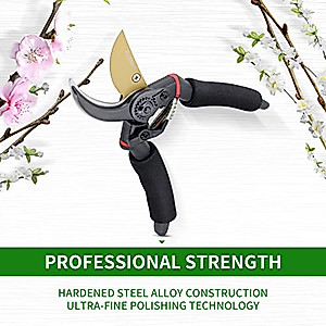 TOOLTENG Garden Bypass Pruning Shears, Heavy-Duty Garden Clippers, Tree Ttrimmers and Rose Pruning Shears, Multipurpose Garden Shears for Gardening, Arboriculture & Plant Nurseries (Black)