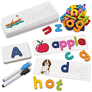 Coogam Reading & Spelling Learning Toy, Wooden Letters Flash Cards Sight Words Matching ABC Alphabet Recognition Game Preschool Educational Tool Set for 3 4 5 Years Old Boys and Girls Kids