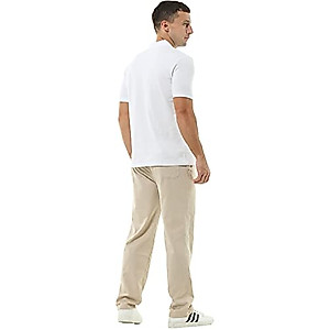 HOEREV Men Casual Beach Trousers Linen Summer Pants, Beige, Large
