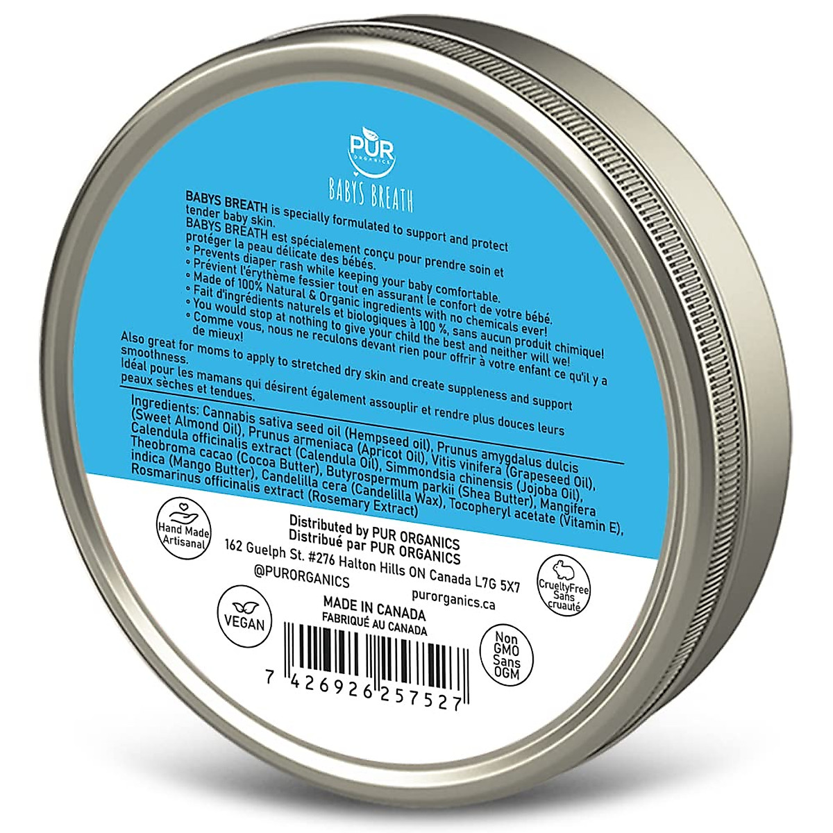 BABY'S BREATH BABY DIAPER BALMS 100% NATURAL VEGAN ORGANIC HEMPSEED OIL UNIQUE COCOA & MANGO & SHEA BUTTER BLEND CRYSTALS HYDRATIVE PROTECTIVE BARRIER FOR MOTHER & BABY 115g