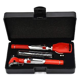 OdontoMed2011® Led Pocket Otoscope Set !Double Handle ! 2 Free Replacement Bulbs ! Bright Light Led (Red)