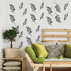 Set of 24 Vinyl Wall Art Decal - Palm Leaves Pattern - from 9" x 4" Each - Minimal Adhesive Sticker Nature Green Design for Home Bedroom Living Room Classroom Office Coffee Shop Store Decor (Black)