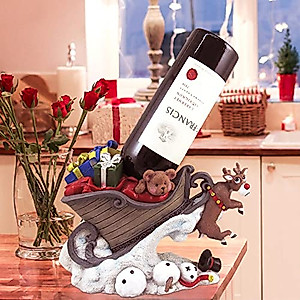 World of Wonders Night Before Christmas Reindeer Sleigh Wine Bottle Holder | Christmas Decorations | Table Top Wine Bottle Holder | Wine Bar Holiday Décor - 10.25L