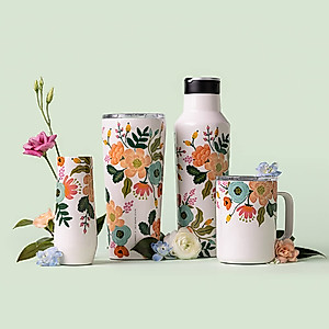 Corkcicle Tumbler Rifle Paper Co. Triple Insulated Stainless Steel Travel Mug, BPA Free, Keeps Beverages Cold for 9 Hours and Hot for 3 Hours, 7 oz,Gloss Cream Lively Floral