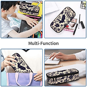 Gocerktr Bat Flower Pencil Case Large Capacity Pen Case Double Zippers Pen Bag Office Stationery Bag Cosmetic Bag with Compartments