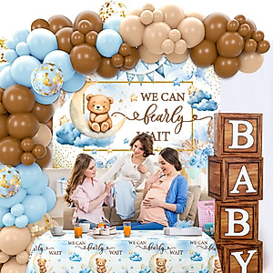 DataMoon We Can Bearly Wait Baby Shower Decorations - Baby Boxes with Letters,Boho Balloons,We Can Bearly Wait Backdrop,Tablecloth for Teddy Bear Baby Shower,Birthday Supplies,Gender Reveal