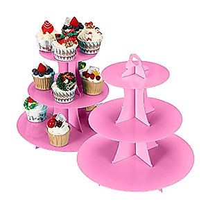 YLDW 2Pcs 3-Tier Cupcake Stand, Cake Stand Holder, Tiered DIY Cupcake Stand Tower for Dessert Table Displays, Birthday Theme Party Favors Decoration, Floral Tea Party, 12" W x 12.8" H, Pink