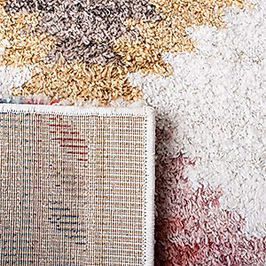 SAFAVIEH Calista Shag Collection 4'5" x 6'5" Ivory/Blue CAL142A Moroccan Boho Tribal Non-Shedding Living Room Bedroom Dining Room Entryway 1-inch Thick Area Rug