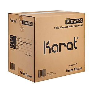 Karat 2-Ply Toilet Paper, 48 Rolls, 500 Sheets, Embossed for Softness, Individually Wrapped for Hygiene, Virgin Wood Fiber (JS-TTW500)