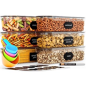 Chef's Path Airtight Food Storage Container Set (Set of 6) - Ideal for Pasta, Spaghetti & Noodles - Pasta Containers for Kitchen Organization and Storage - Plastic Canisters with Durable Lids