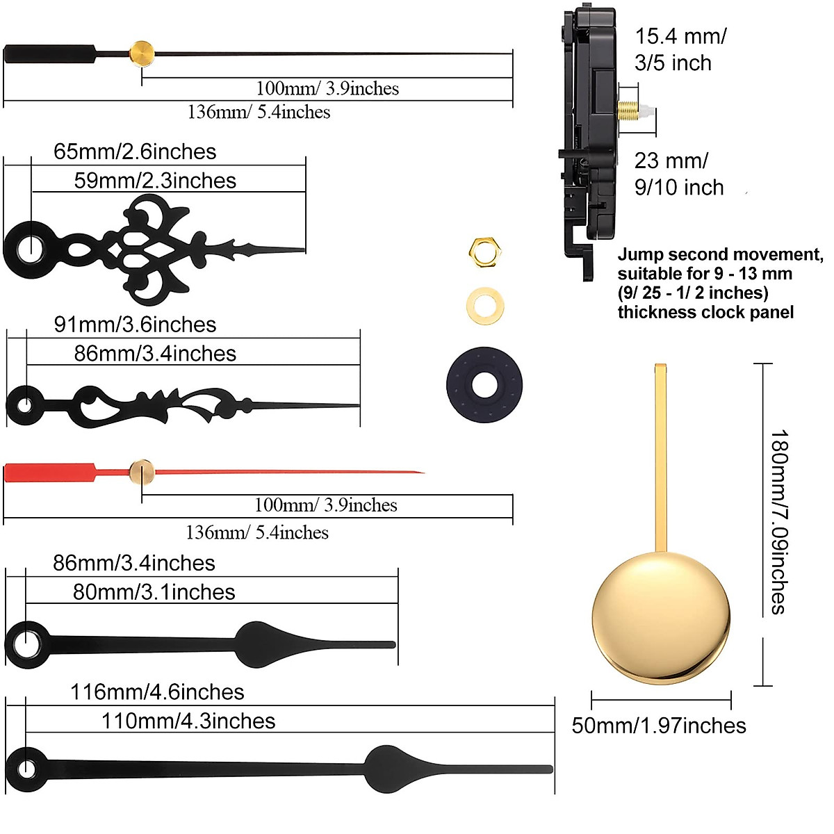 Hicarer Quartz Pendulum Clock Movement Mechanism DIY Repair Parts Replacement with 2 Pairs Hands and Pendulum for DIY Clock Repair