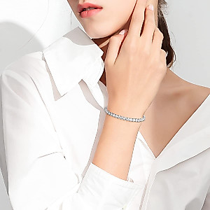 Sterling Silver Round Cut Cubic Zirconia Tennis Bracelet Anniversary Birthday Gifts for Her, Wife, Mom,