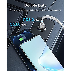 Car Charger for iPhone 13, 43W Fast USB C Car Charger Adapter Dual Port, 25W USB-C & 18W USB iPhone Car Charger Aluminum Alloy with Lightning Cable for iPhone 13/12 Pro Max/11 Pro/XS/XR/8 and More